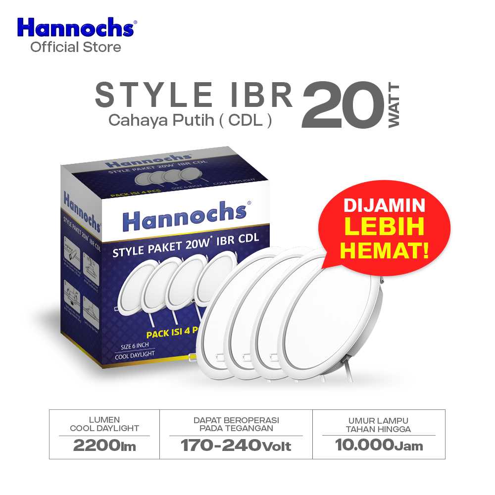 Jual Hannochs Lampu Downlight LED Style 20W IBR isi 4pcs Cahaya