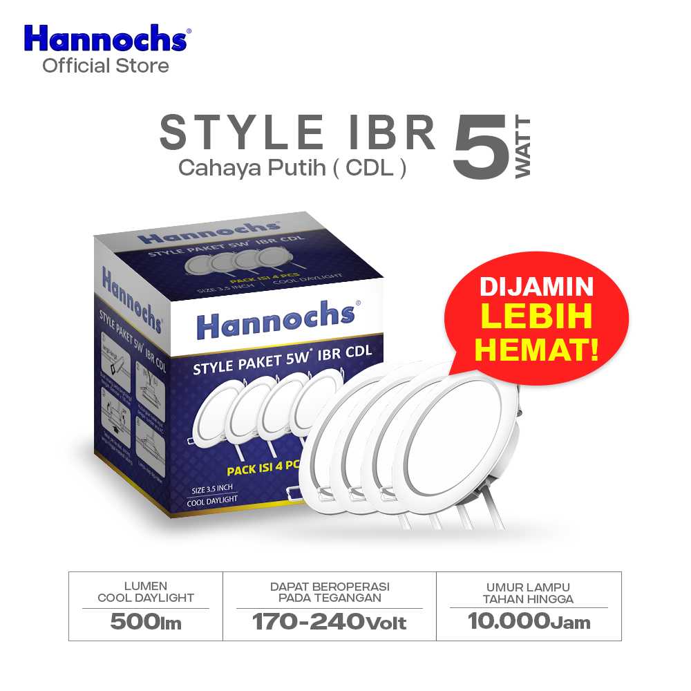 Jual Hannochs Lampu Downlight LED Style 5W IBR isi 4pcs Cahaya