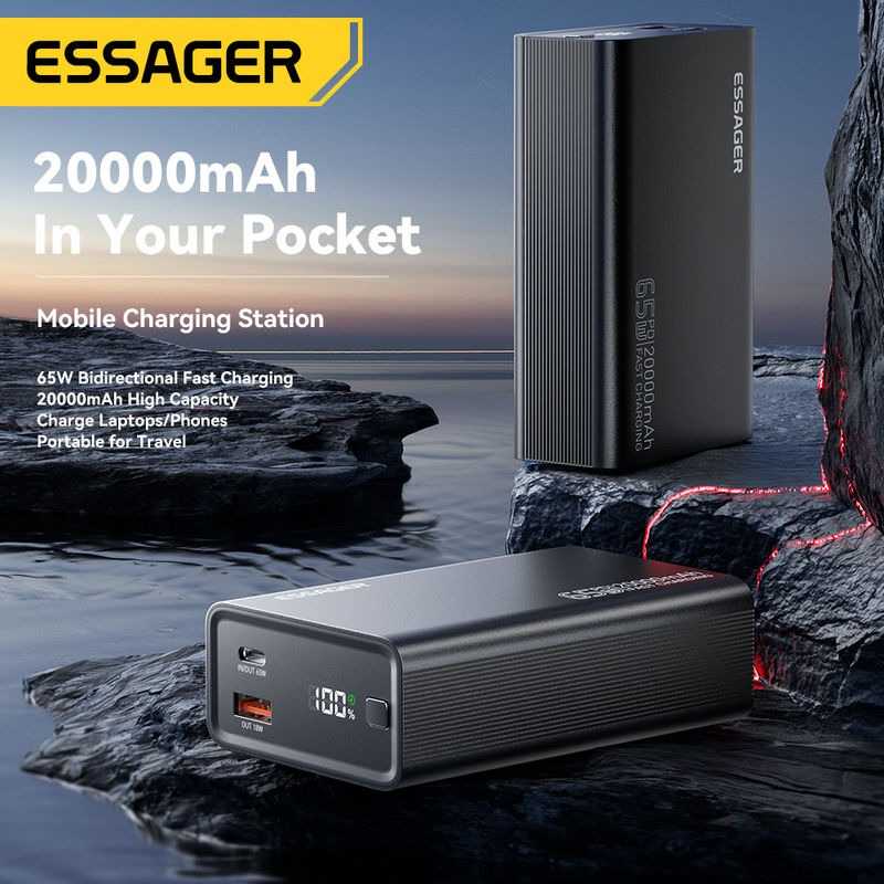 Jual ESSAGER Power Bank Dual Port LED Display 65W 20000mAh