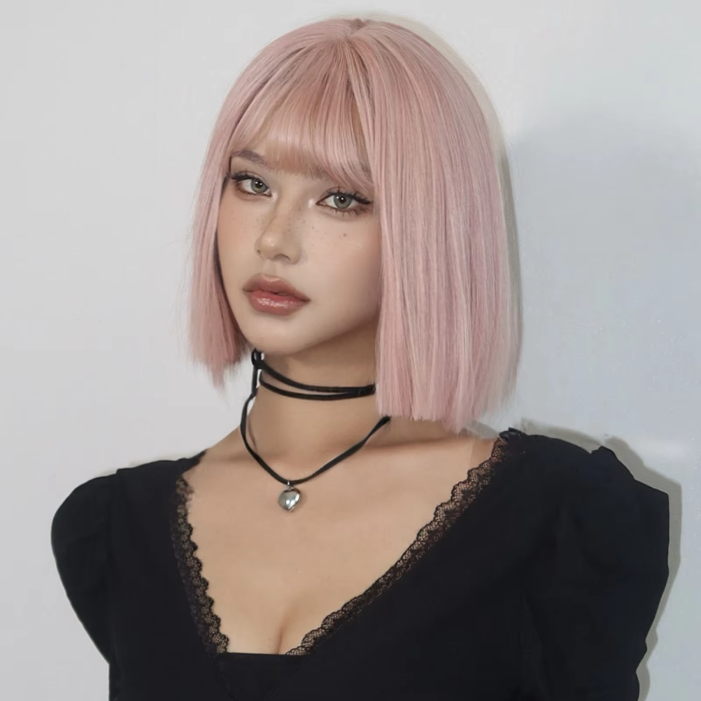 Jual HAIRCUBE Wig Rambut Palsu Lurus Pink Straight Bob Hair with
