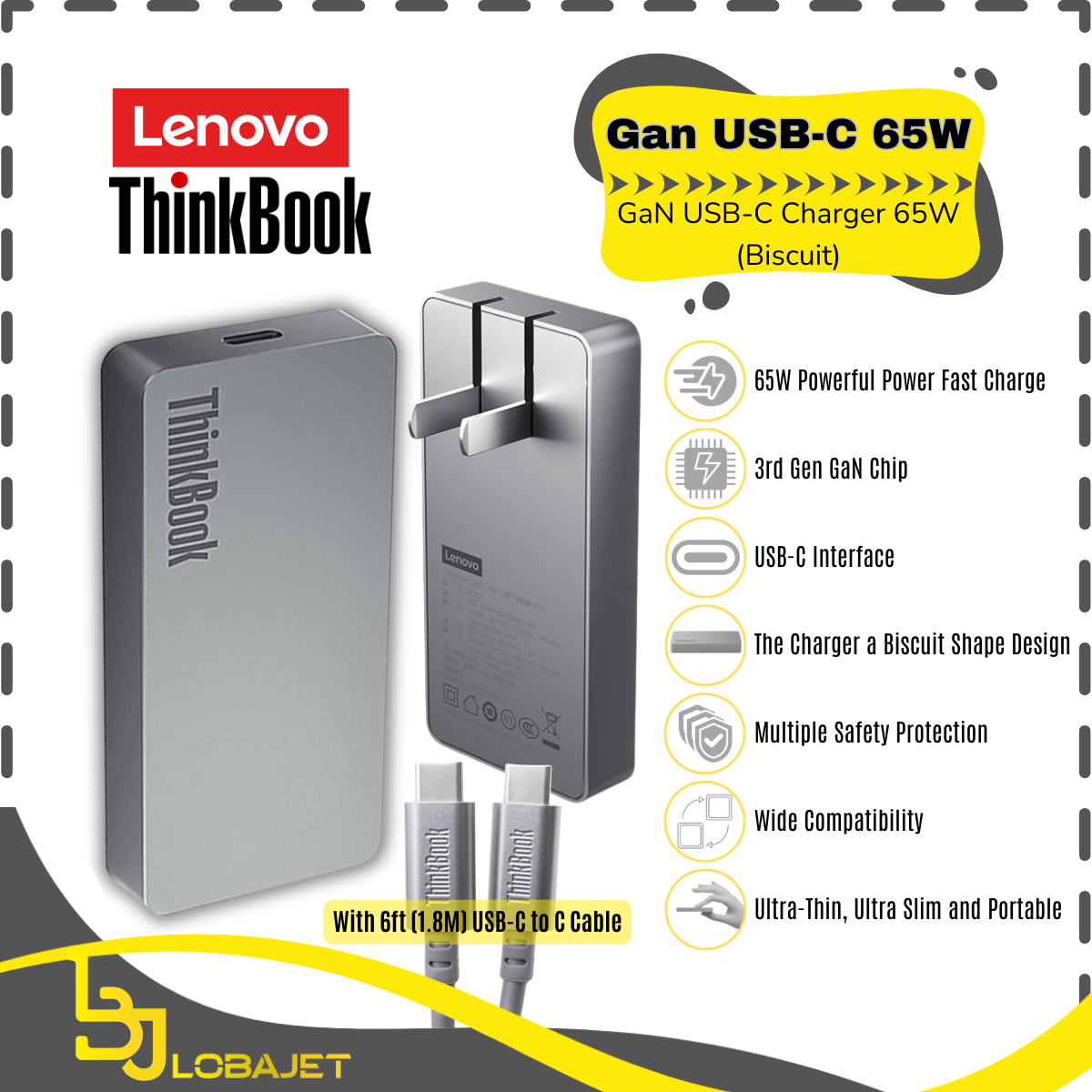 Jual LENOVO ThinkBook GaN USB-C Charger 65W - Biscuit BG65