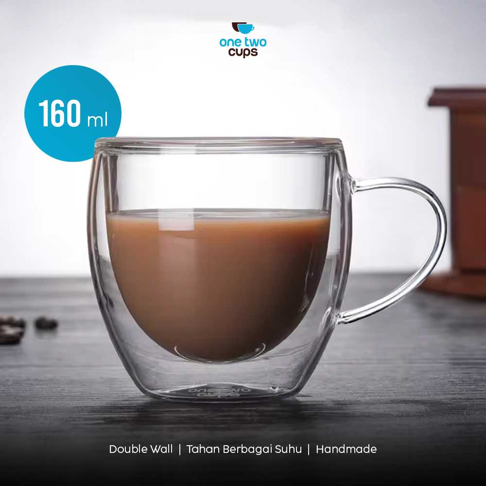 Jual One Two Cups Cangkir Kopi Kaca Tahan Panas Double Wall Cup