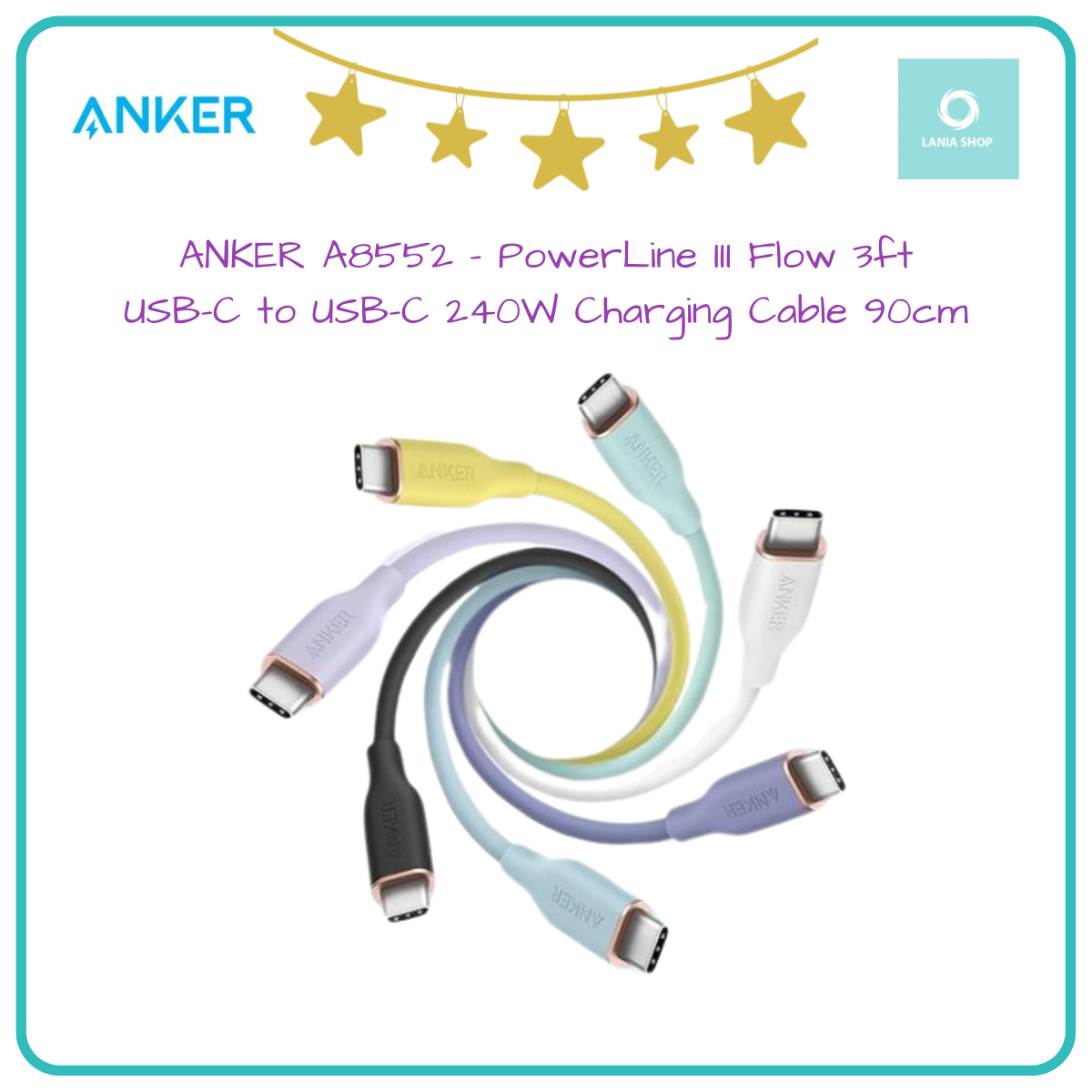 Jual ANKER A8552 - PowerLine III Flow 3ft - USB-C to USB-C 240W
