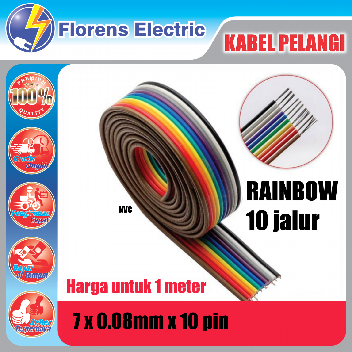 Jual KABEL PELANGI 10P ANTEL 10 PIN PER 1 METER / 1 roll rainbow