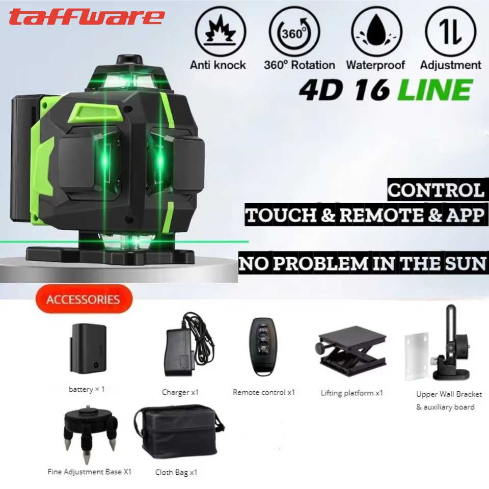 Jual Taffware Laser Level Green Beam 4D 16 Line Alarm Remote