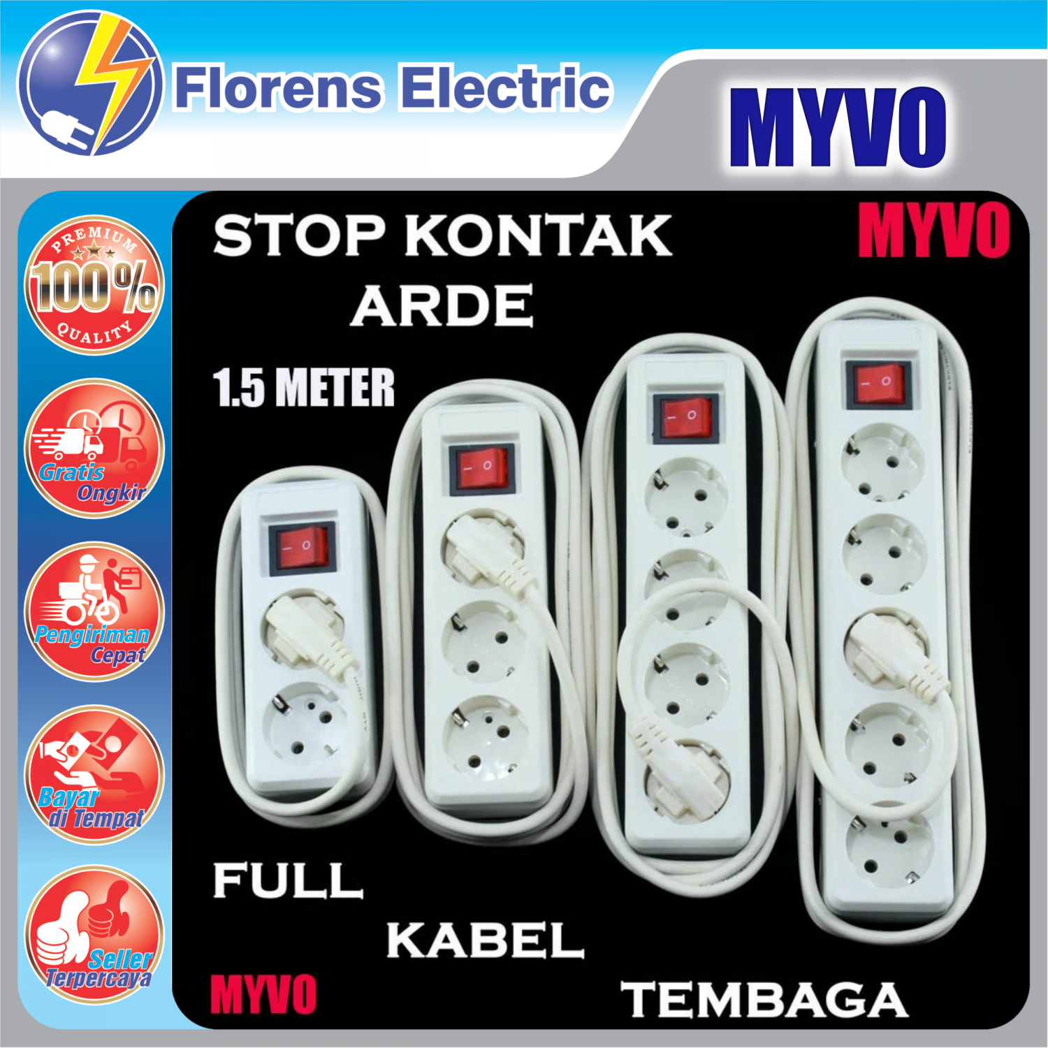 Jual MYVO 1.5m Stop Kontak Kabel saklar 2 3 4 5 Lubang 1.5 Meter