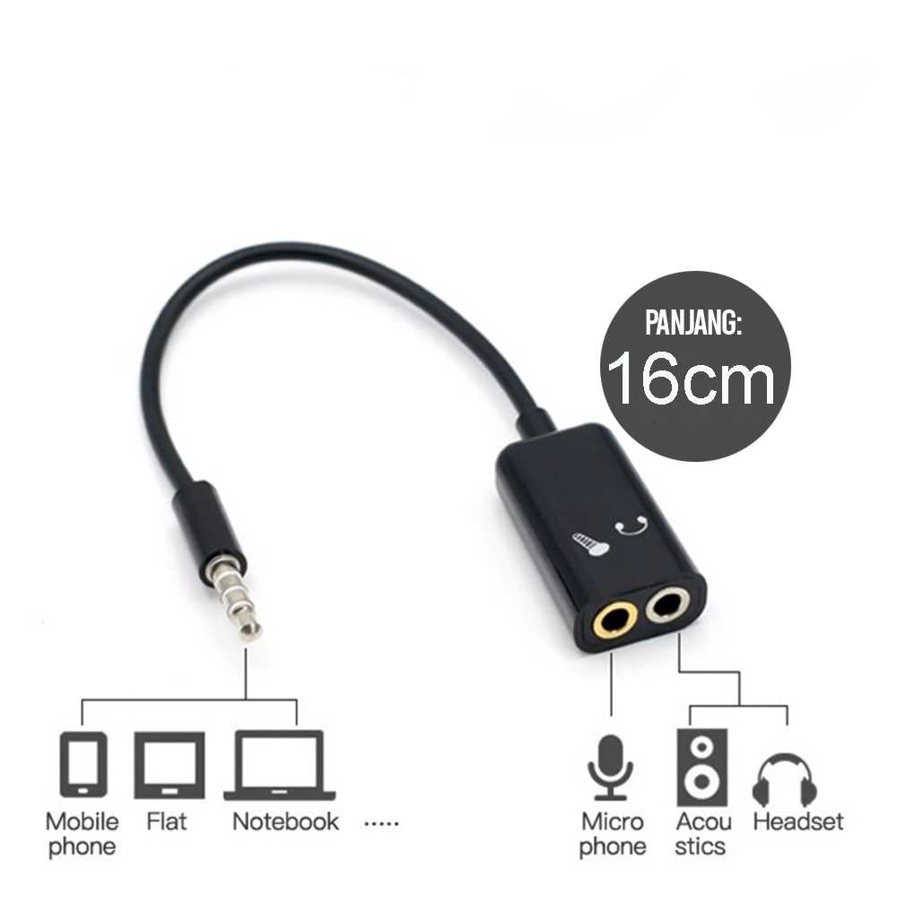 Jual Microphone Headphone Audio Splitter 3.5mm ke 2x3.5mm 16cm