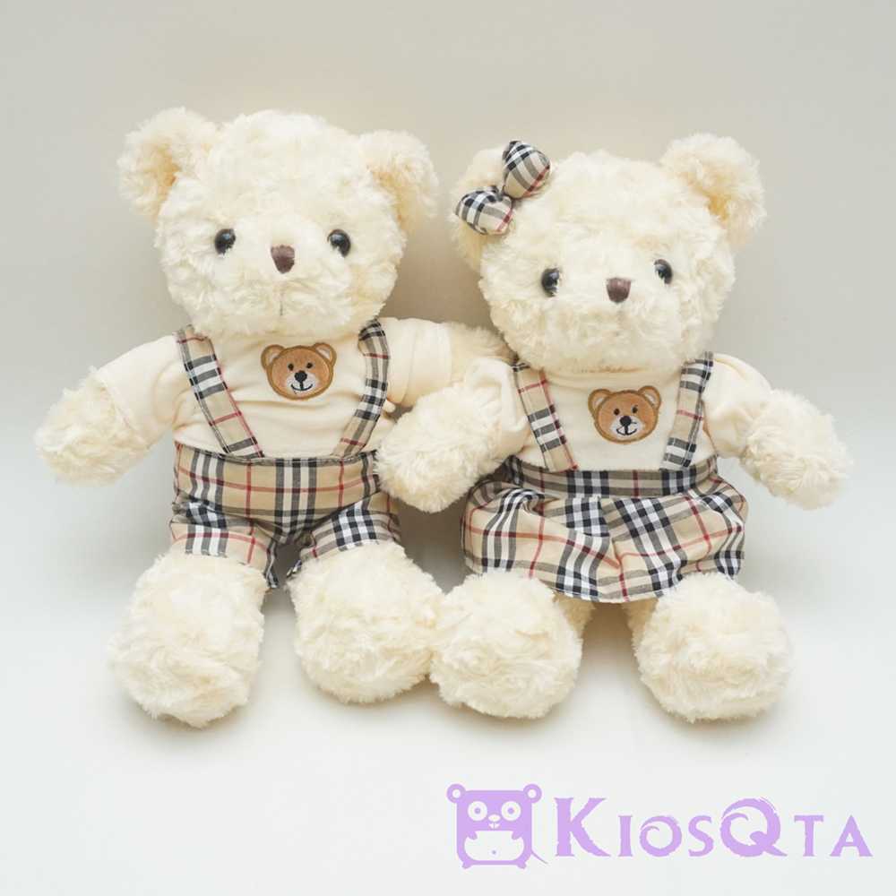 Jual boneka couple beruang teddy bear boy girl putih krem baju