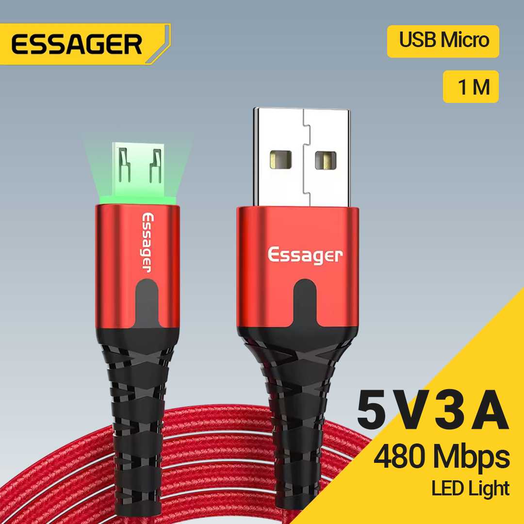 Jual ESSAGER Kabel Data USB Type A to Micro USB LED Light 5V 3A