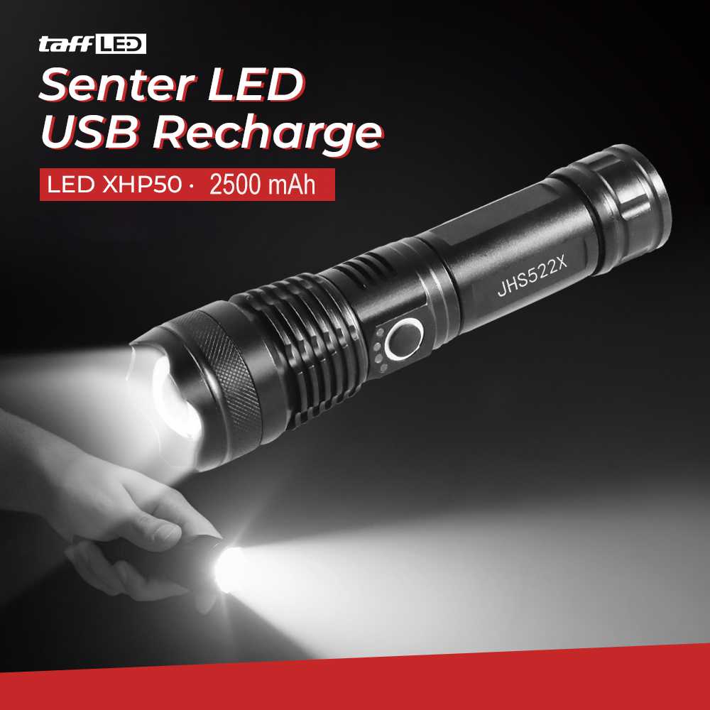 Jual TaffLED Senter LED USB Recharge XHP50 with 2500 mAh 18650
