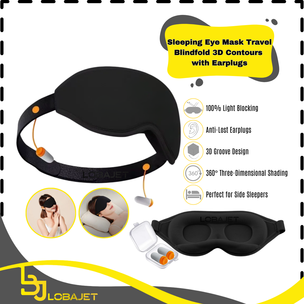 Jual Sleeping Eye Mask Travel Blindfold 3D Contours with Earplugs