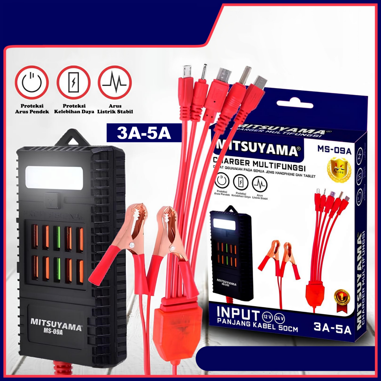 Jual Charger Multifungsi Mitsuyama MS-09A jepit aki 10 usb port