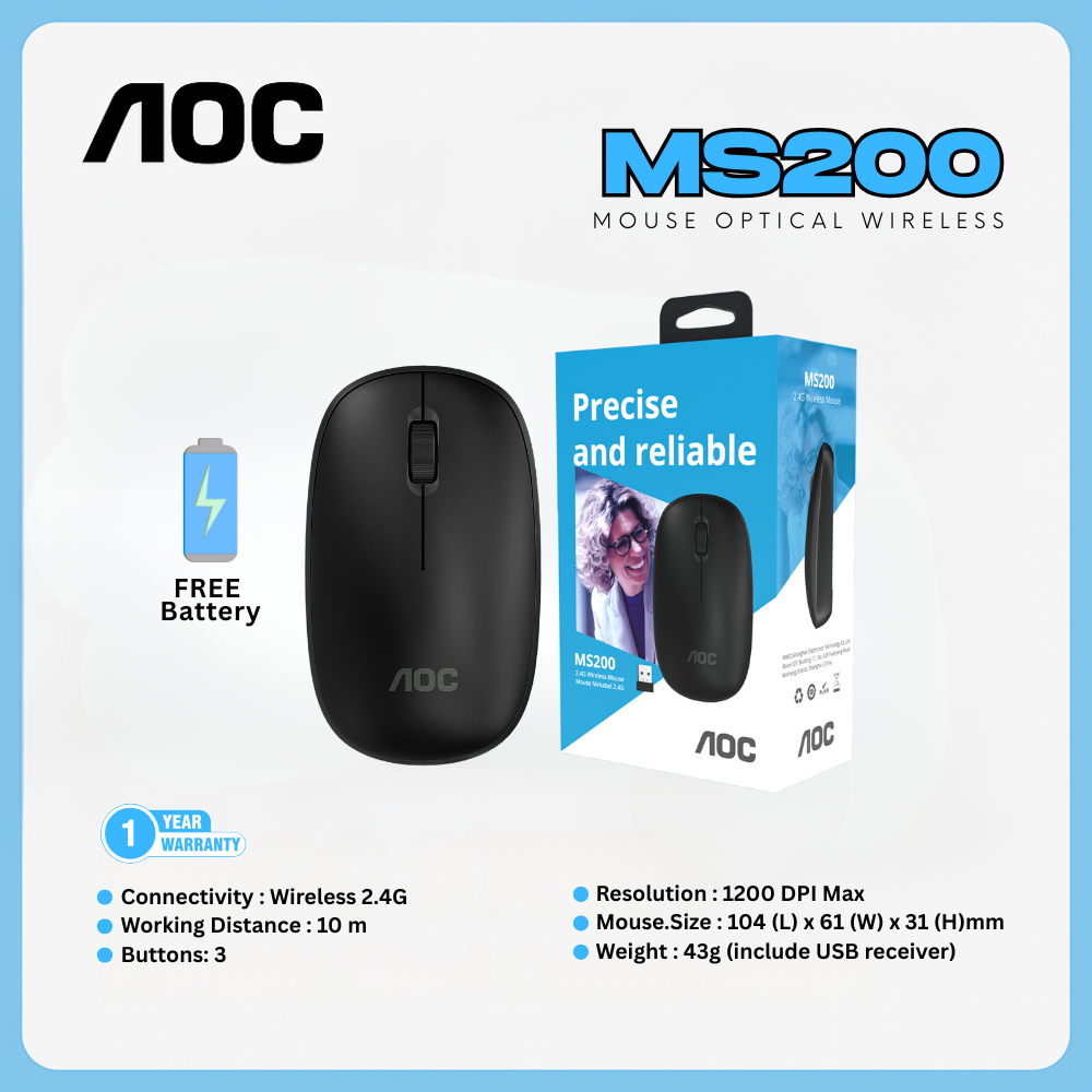 Jual Mouse Wireless Optical AOC MS200 | Jakmall.com