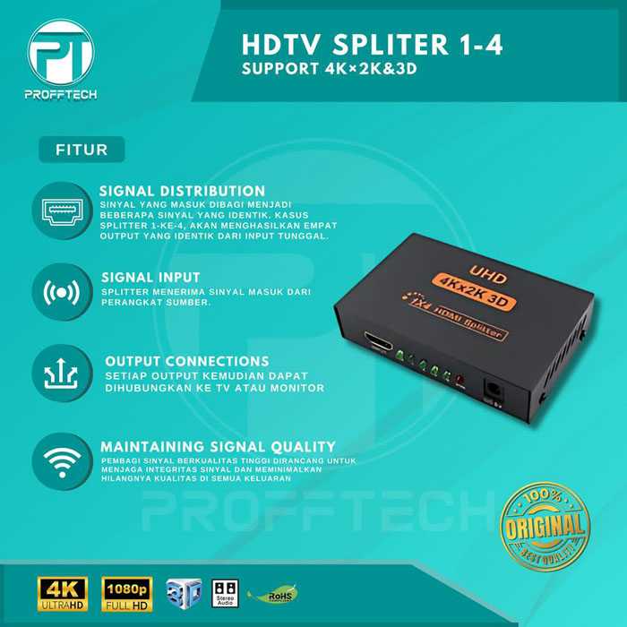 Jual Profftech HDMI Splitter 4 Port 1 In 4 Out HDTV Full HD 3D