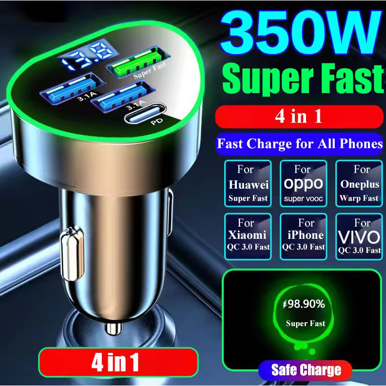 Jual UYUXIO Car Charger Mobil 4In1 Super-Fast Charging 3 USB
