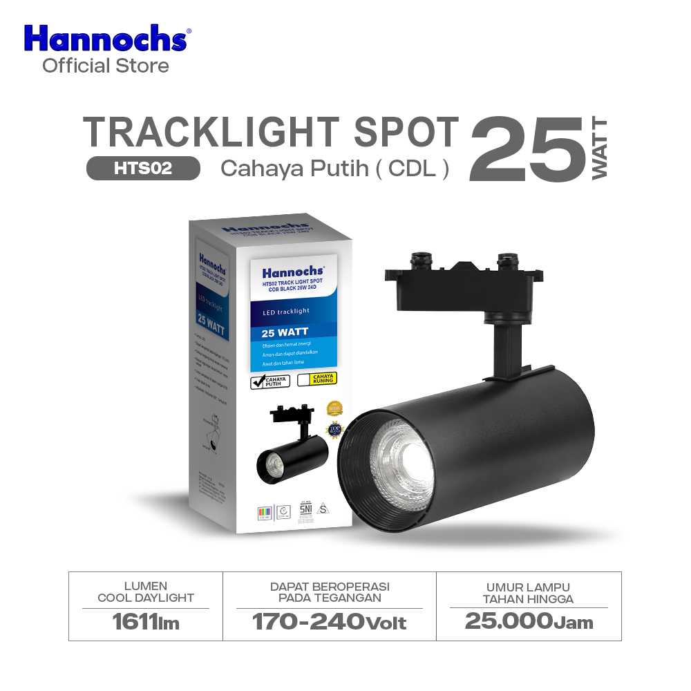 Jual Hannochs Lampu LED Sorot Projector Track Light HTS02 Hitam