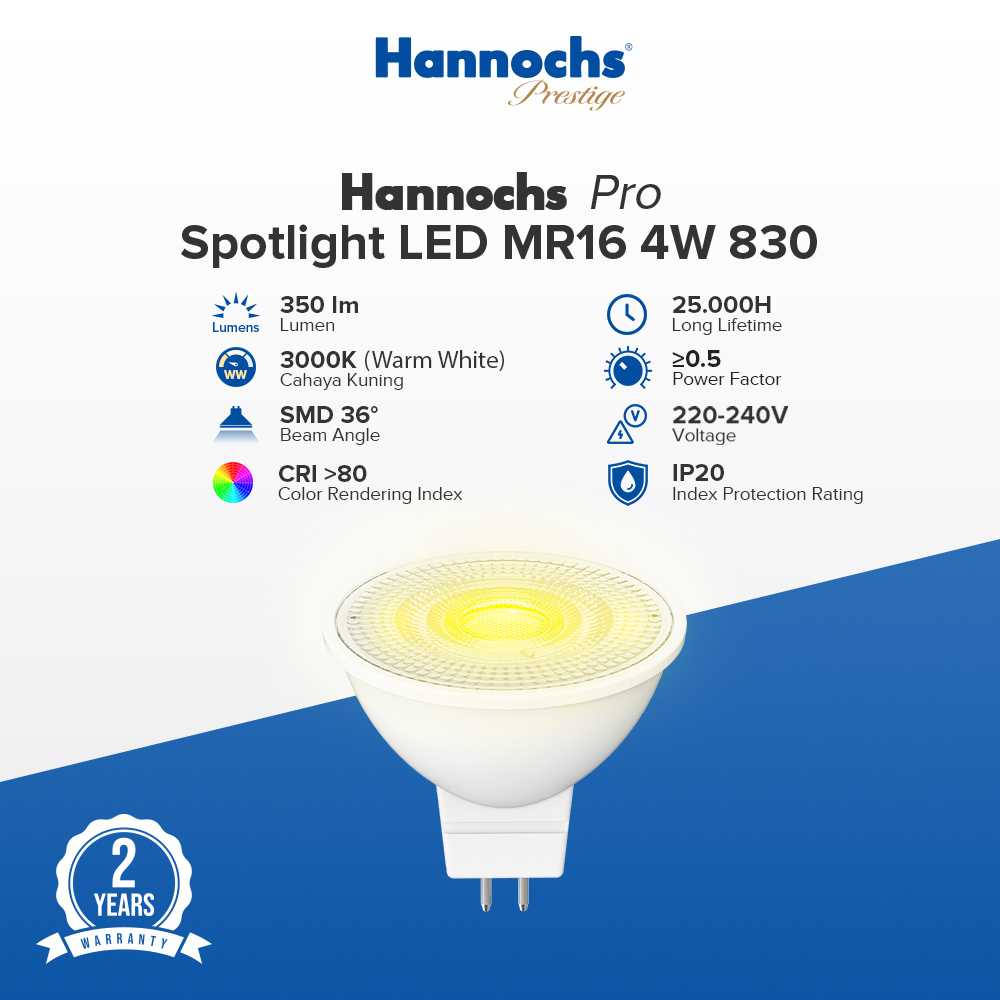 Jual Hannochs Lampu Halogen LED / Spotlight LED MR16 Pro 4W 830