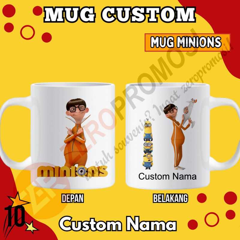 Jual Mug Karakter Minions Custom Nama - Gelas Mug Minions Lucu