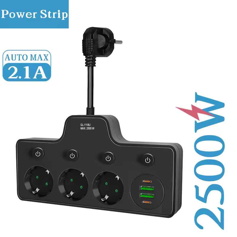 Jual QIAOLIAN Stop Kontak USB Type C EU Plug 10A 110-250V 2500W