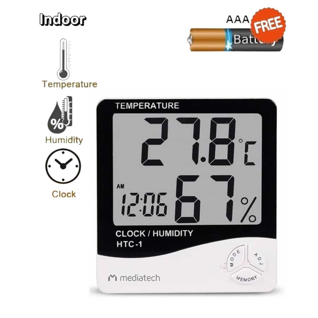 Jual Thermometer Ruangan / Temperature & Humidity Meter Clock