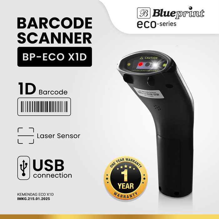 Jual Blueprint BP-Eco X1D Wired Laser Sensor 1D Barcode Scanner
