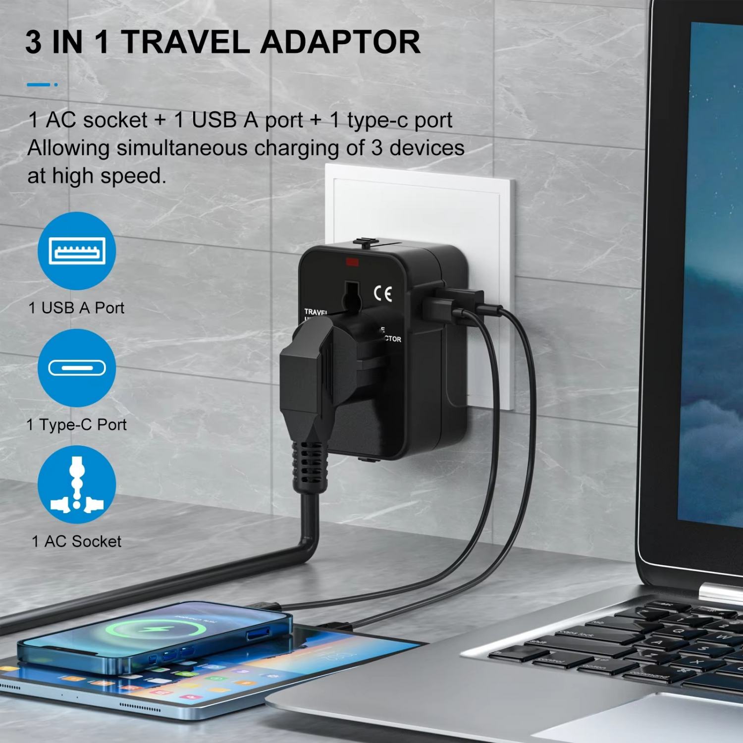 Jual LENCENT Universal Travel Adaptor Multi Port USB Type C UK