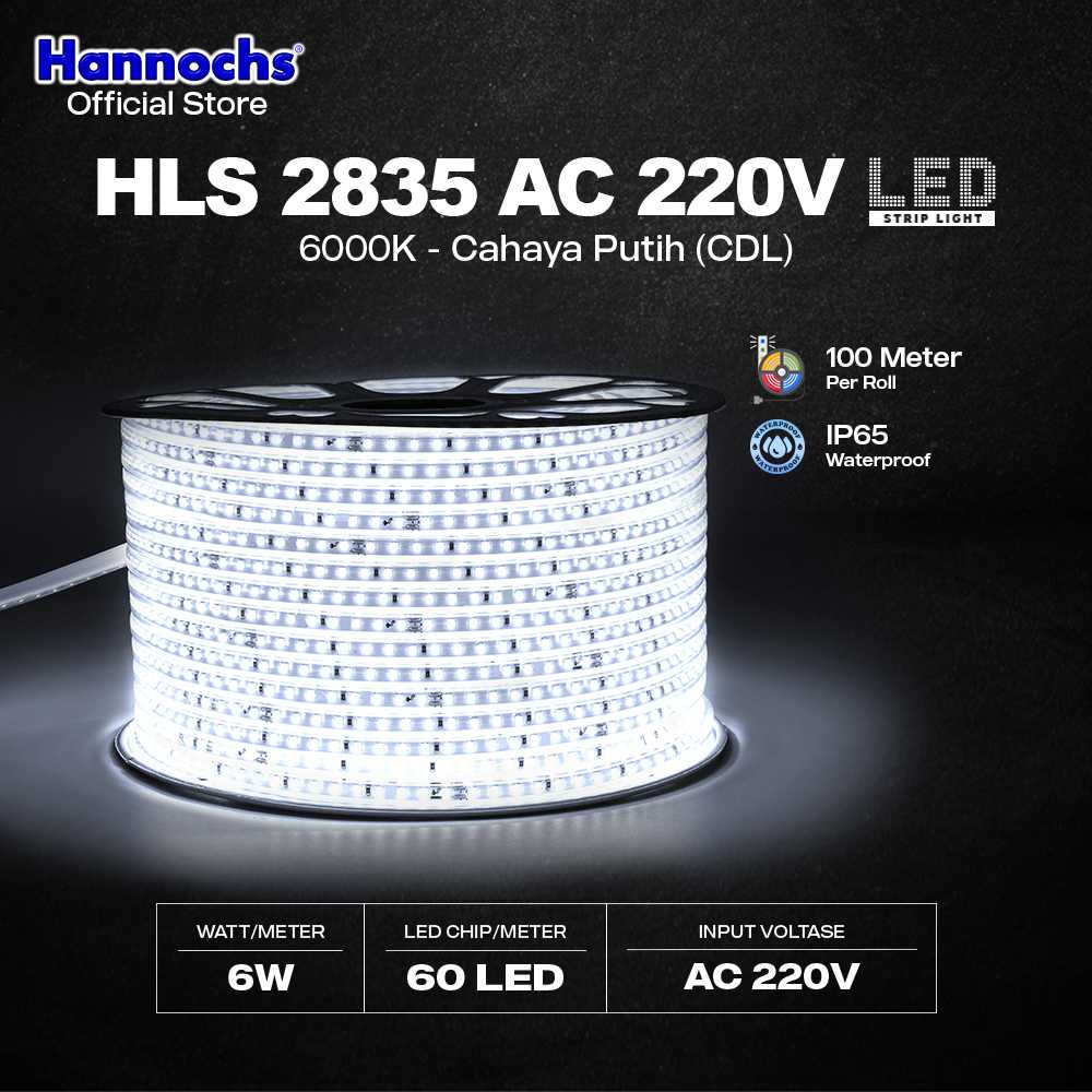 Jual Hannochs Lampu Strip LED HLS 2835 60L 6W 7MM AC 220V (100