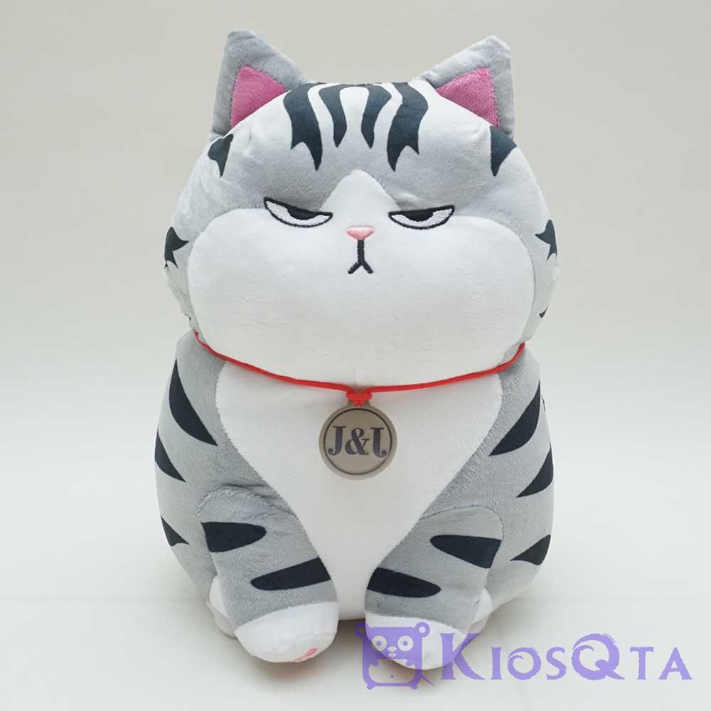 Jual boneka kucing furyu cat lucu gendut muka jutek abu abu