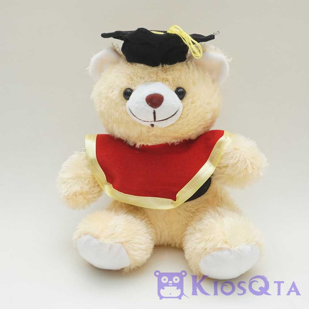 Jual boneka teddy bear krem wisuda toga hitam merah small JUNE