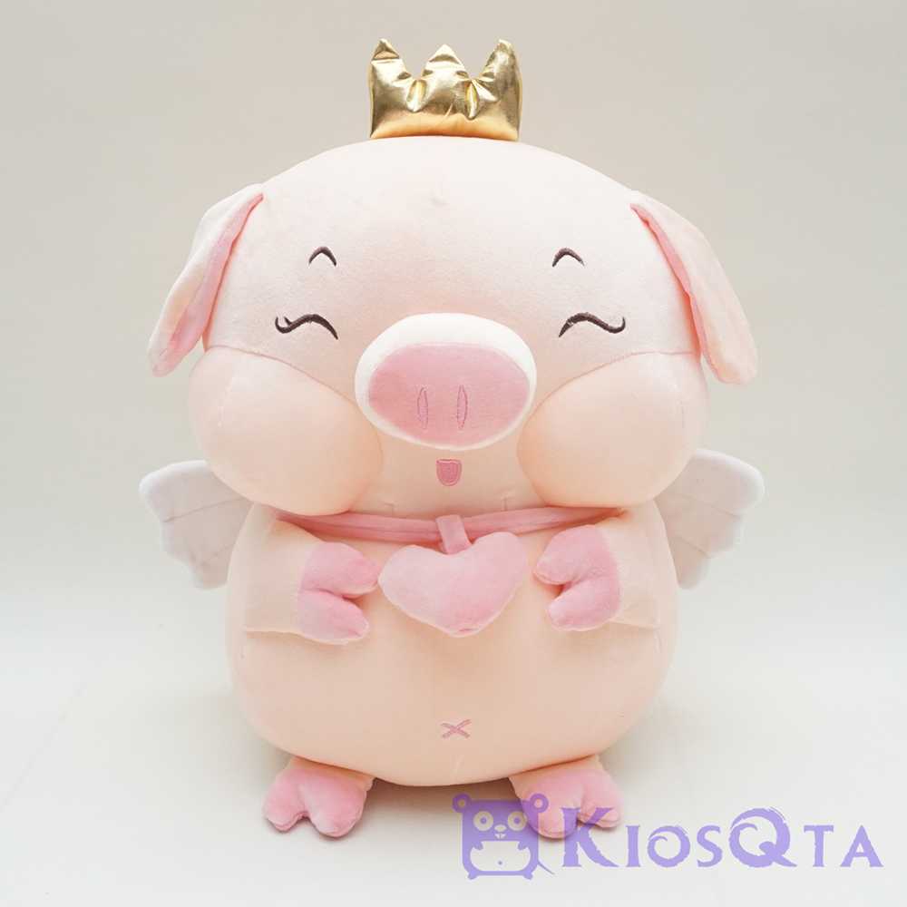 Jual boneka babi malaikat pink angel pig kalung hati pakai