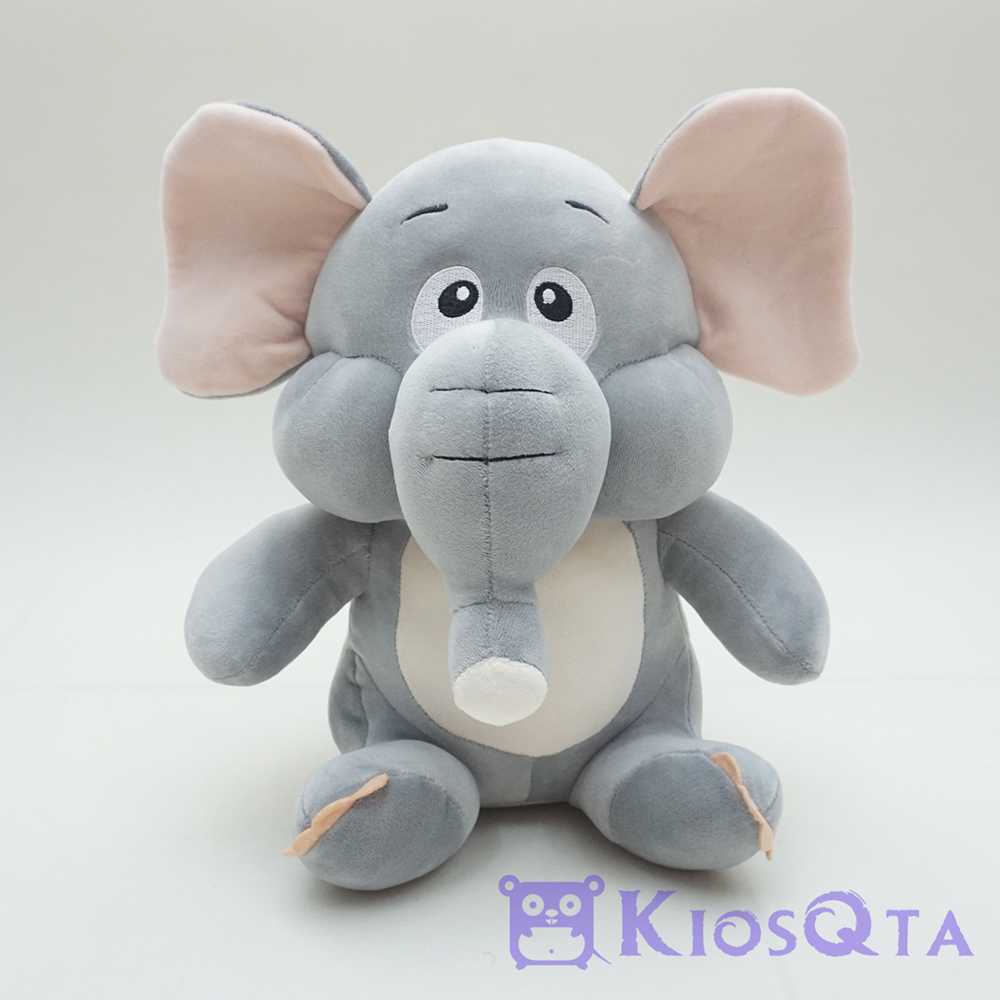 Jual boneka gajah gendut gemoy sitting elephant abu abu medium