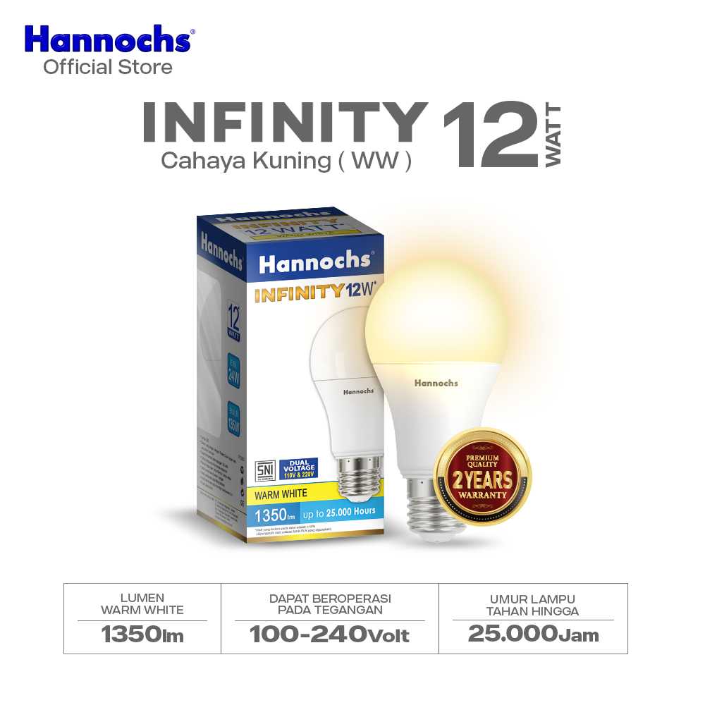 Jual Hannochs Lampu Bohlam LED Infinity 12 watt Cahaya Kuning