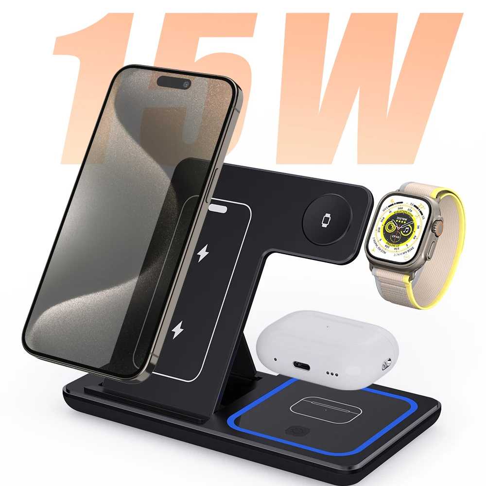 Jual VIKEFON Wireless Charger 3in1 Stand Foldable iPhone Apple