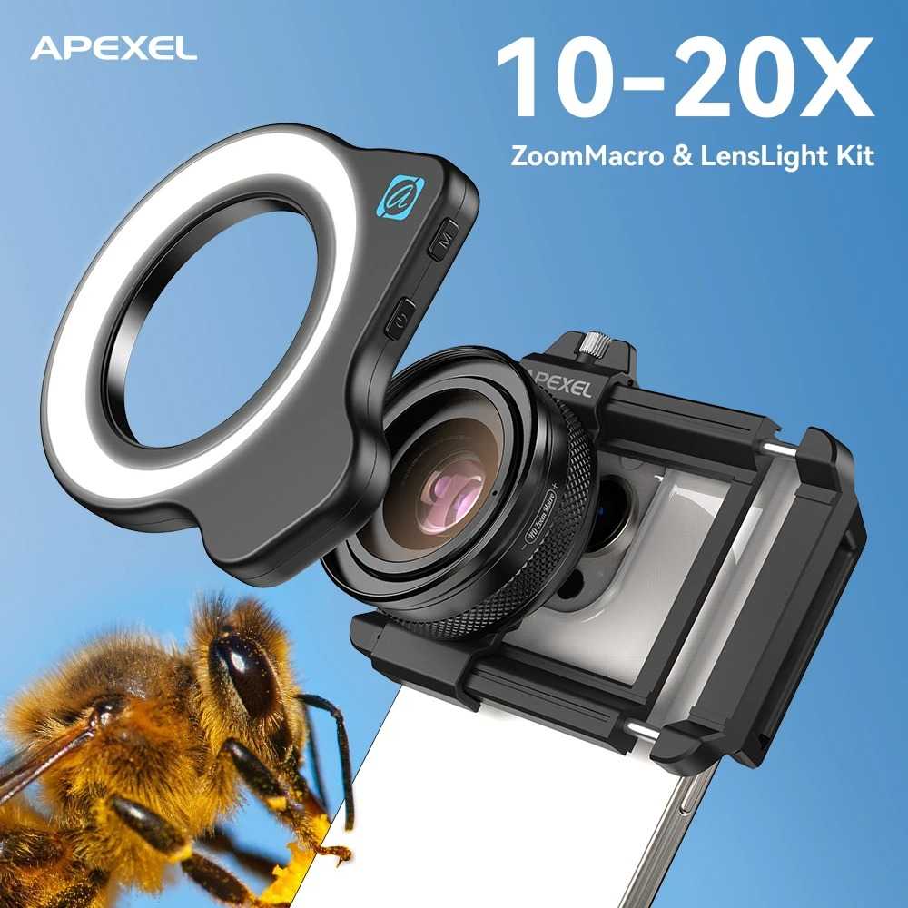 Jual APEXEL Lensa Kamera HP 2in1 Macro Lens 20X Zoom with Light