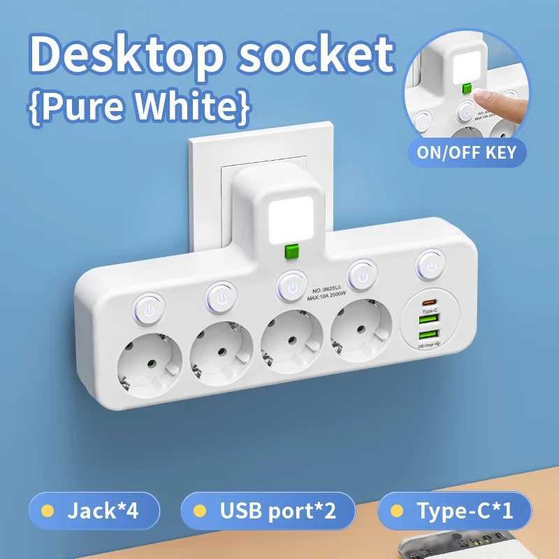 Jual PLUGO Stop Kontak 4 Lubang USB Type C EU Plug 10A 110-250V