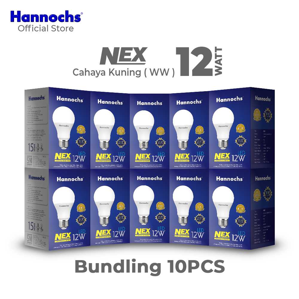 Jual Hannochs Lampu Bohlam LED NEX 12W Cahaya Kuning Paket isi