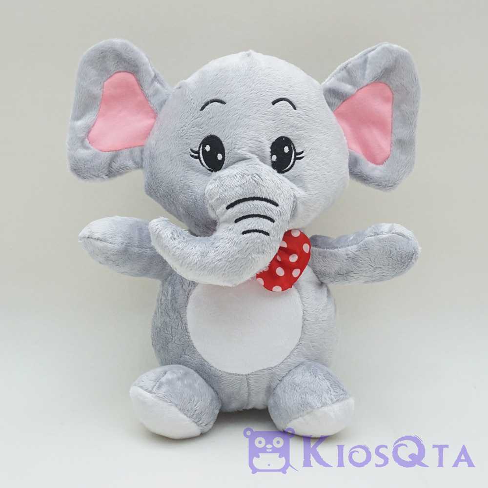Jual boneka gajah lucu cute elephant abu abu grey dasi kupu kupu