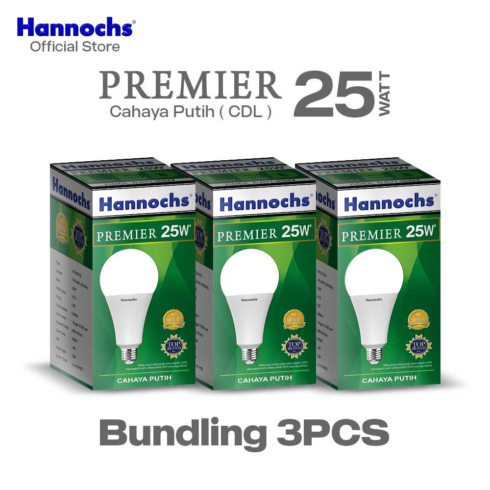 Jual Hannochs Lampu Bohlam LED Premier 25W Cahaya Putih isi 3PCS