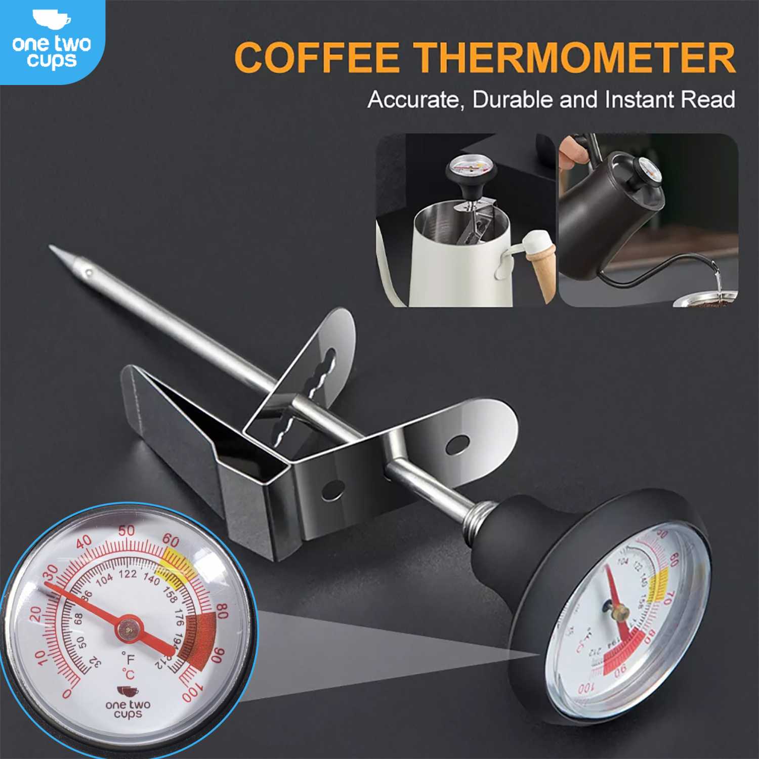 Jual One Two Cups Termometer Kopi Celcius Fahrenheit Stainless