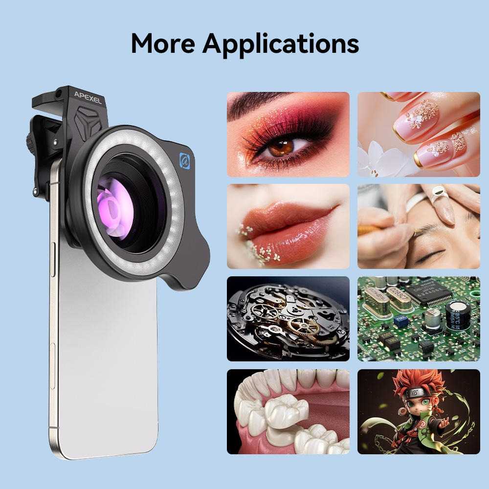 Jual APEXEL Lensa Kamera HP 2in1 Macro Lens 50-110mm with Light