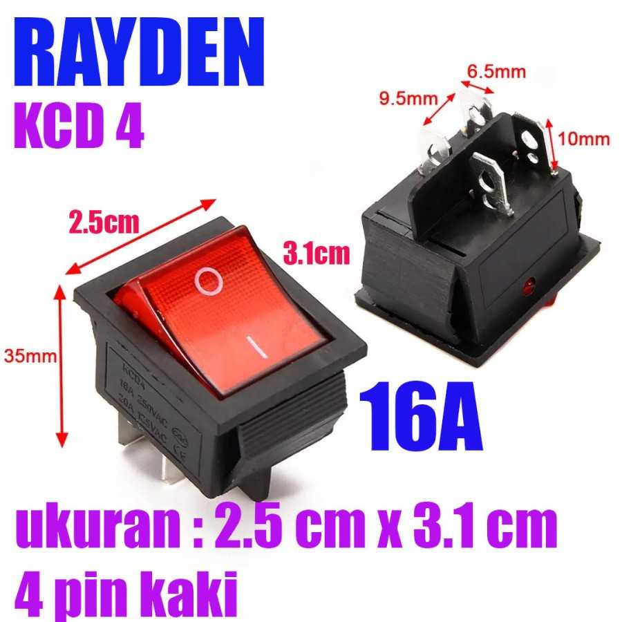 Jual RAYDEN Saklar Power Switch ON OFF 16A Roker Besar 4 Pin