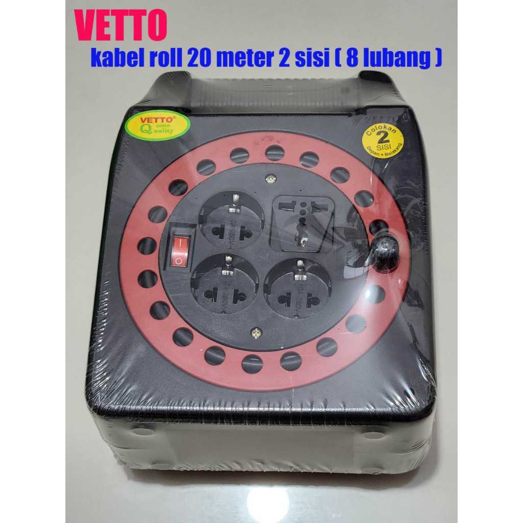 Jual VETTO Kabel roll kotak 8 lubang 20 Meter 2 Sisi saklar on