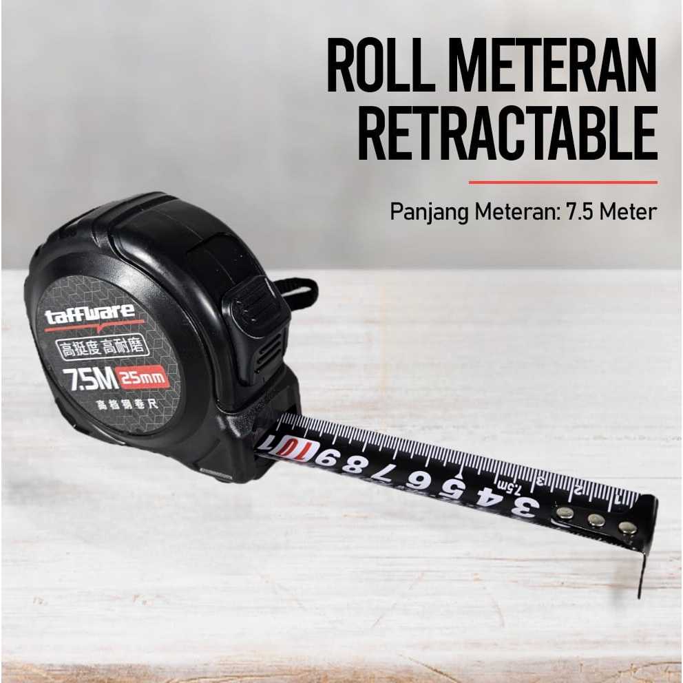 Jual Taffware Meteran Roll Tukang Bangunan Measuring Tape Auto
