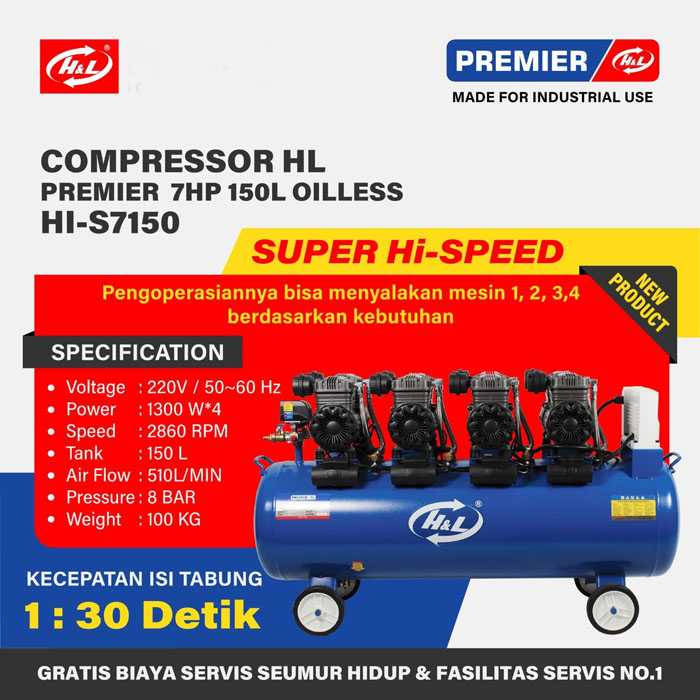 Jual HL Premier HI-S7150 Mesin Kompresor Angin 7HP 150 Liter