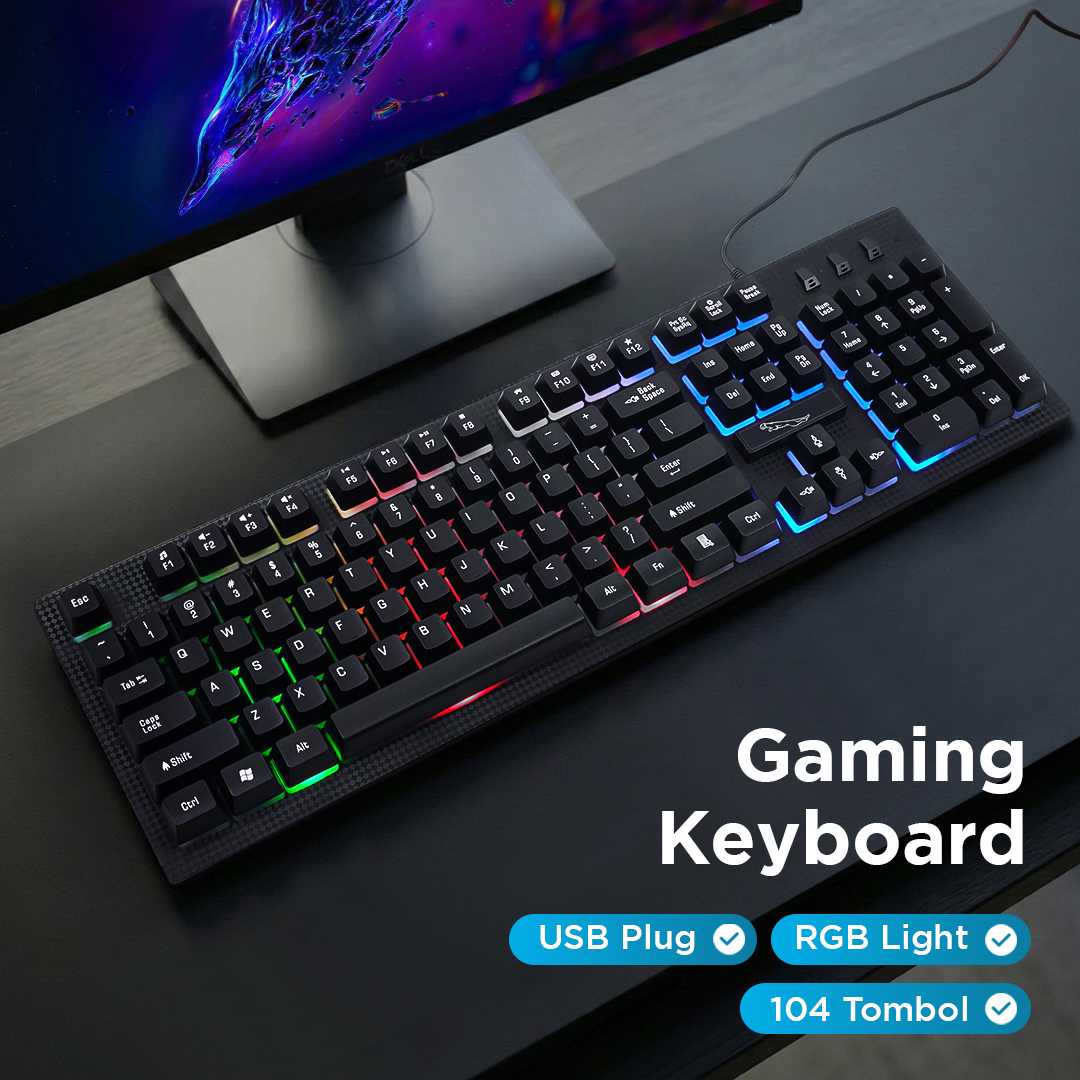 Jual Leopard Gaming Keyboard RGB LED Mechanical Feel USB Wired