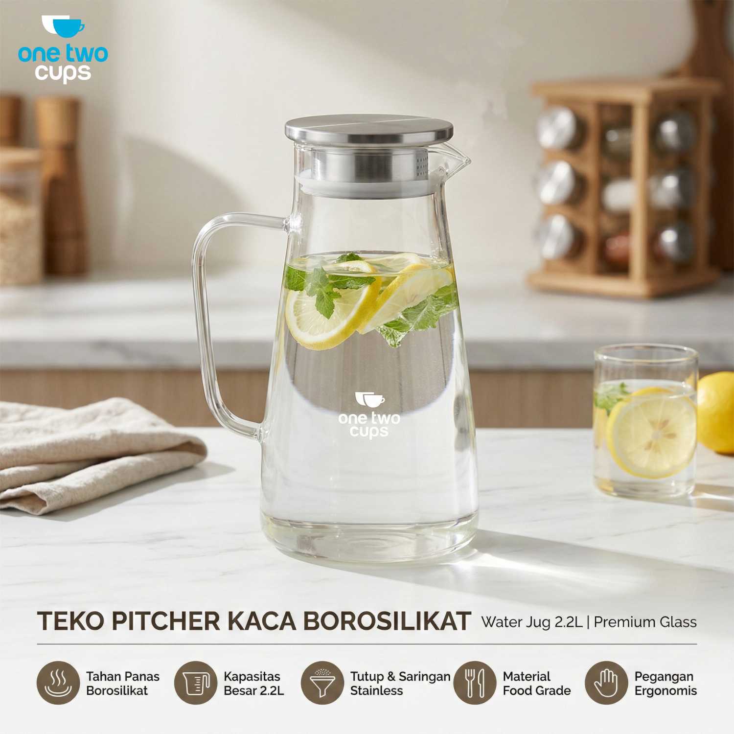 Jual One Two Cups Teko Pitcher Kaca Borosilikat Tahan Panas