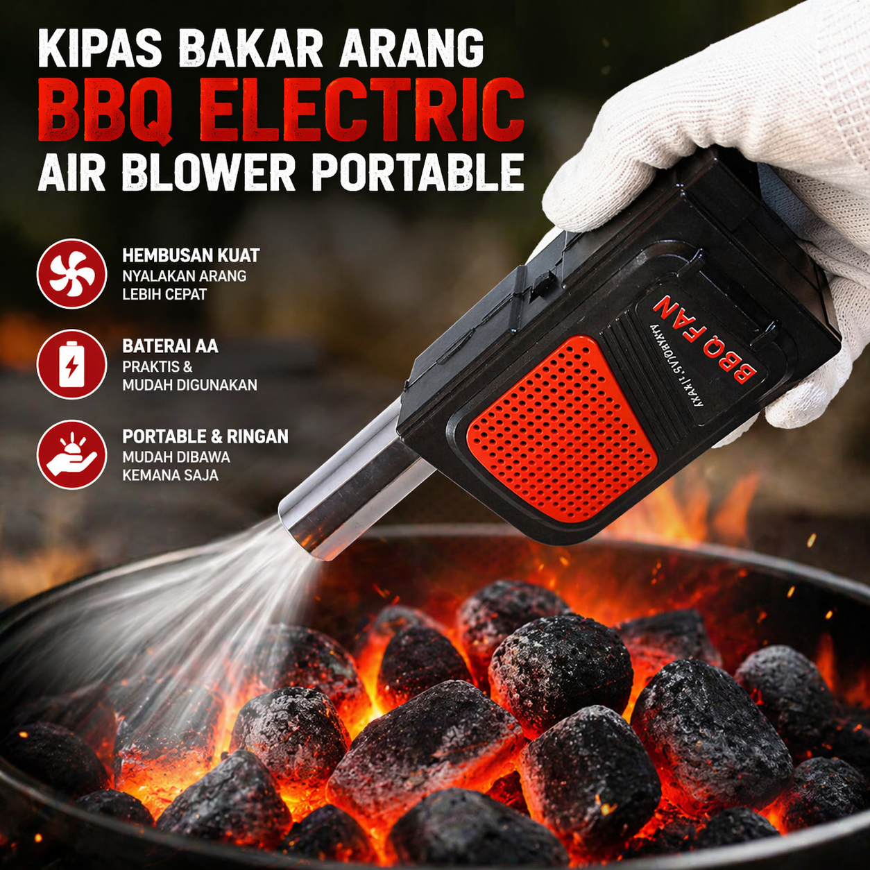 Jual Gricc Kipas Bakar Arang BBQ Electric Air Blower Portable