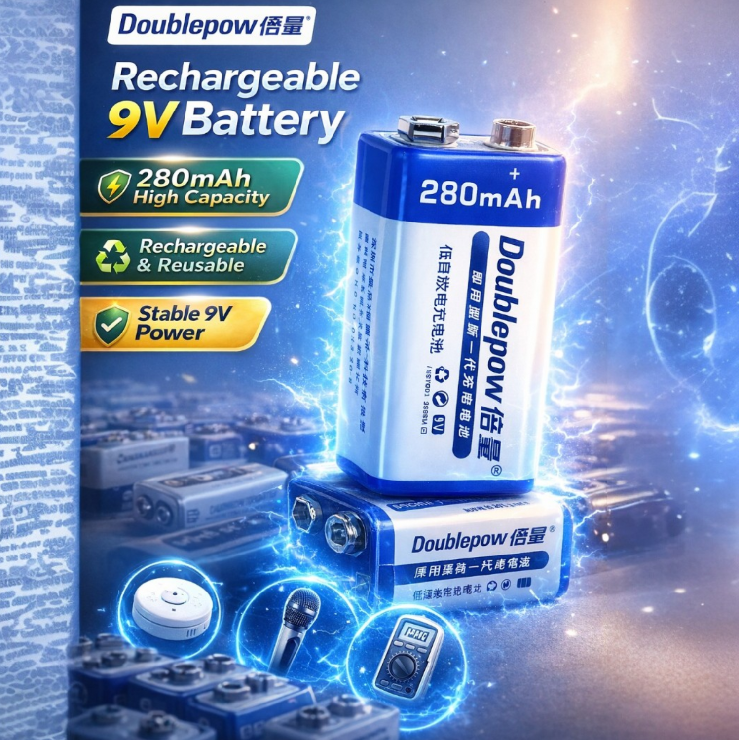 Jual Doublepow Baterai Isi Ulang 9V Recharge Ni-MH Button Top
