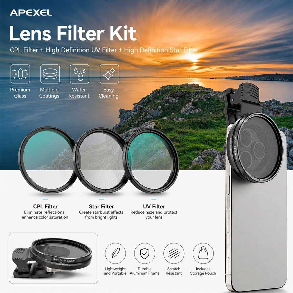 Jual APEXEL Lensa Filter Kamera Smartphone Multi Coating 3in1
