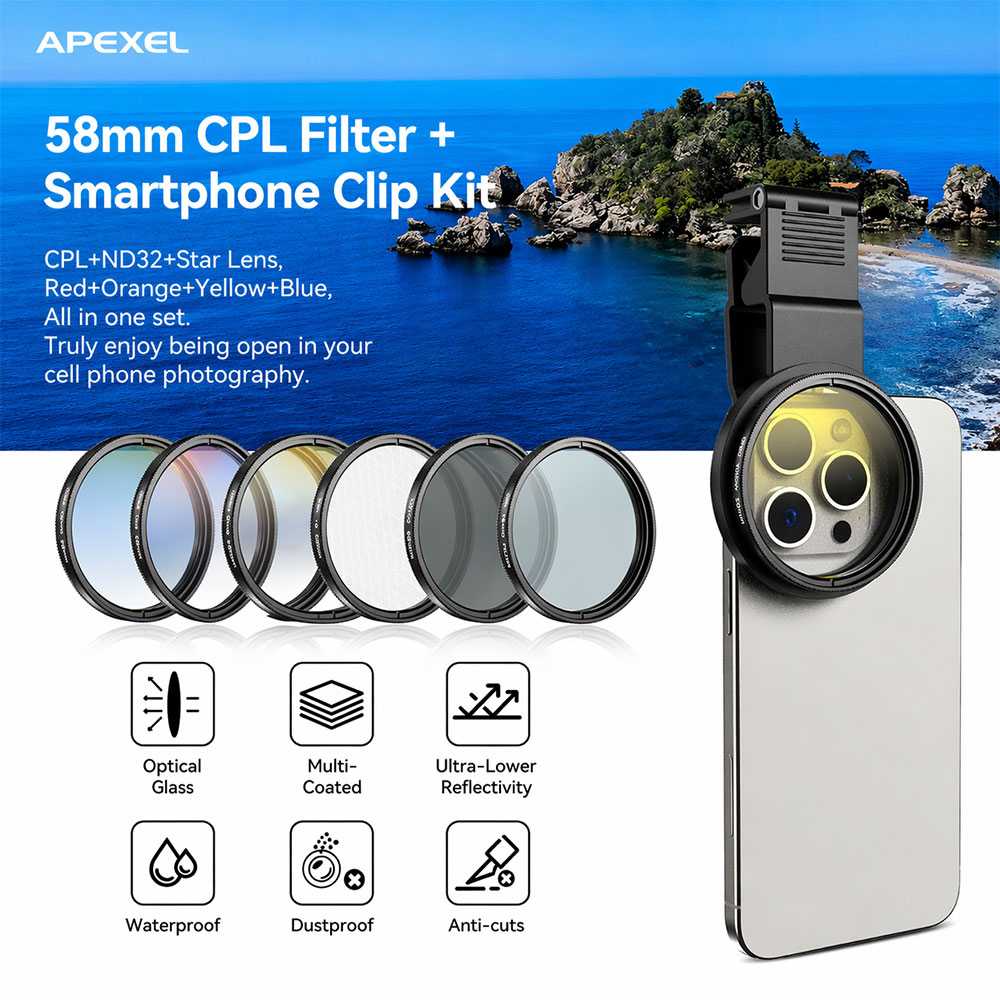 Jual APEXEL Lensa Filter Kamera Smartphone 7in1 HD Glass with